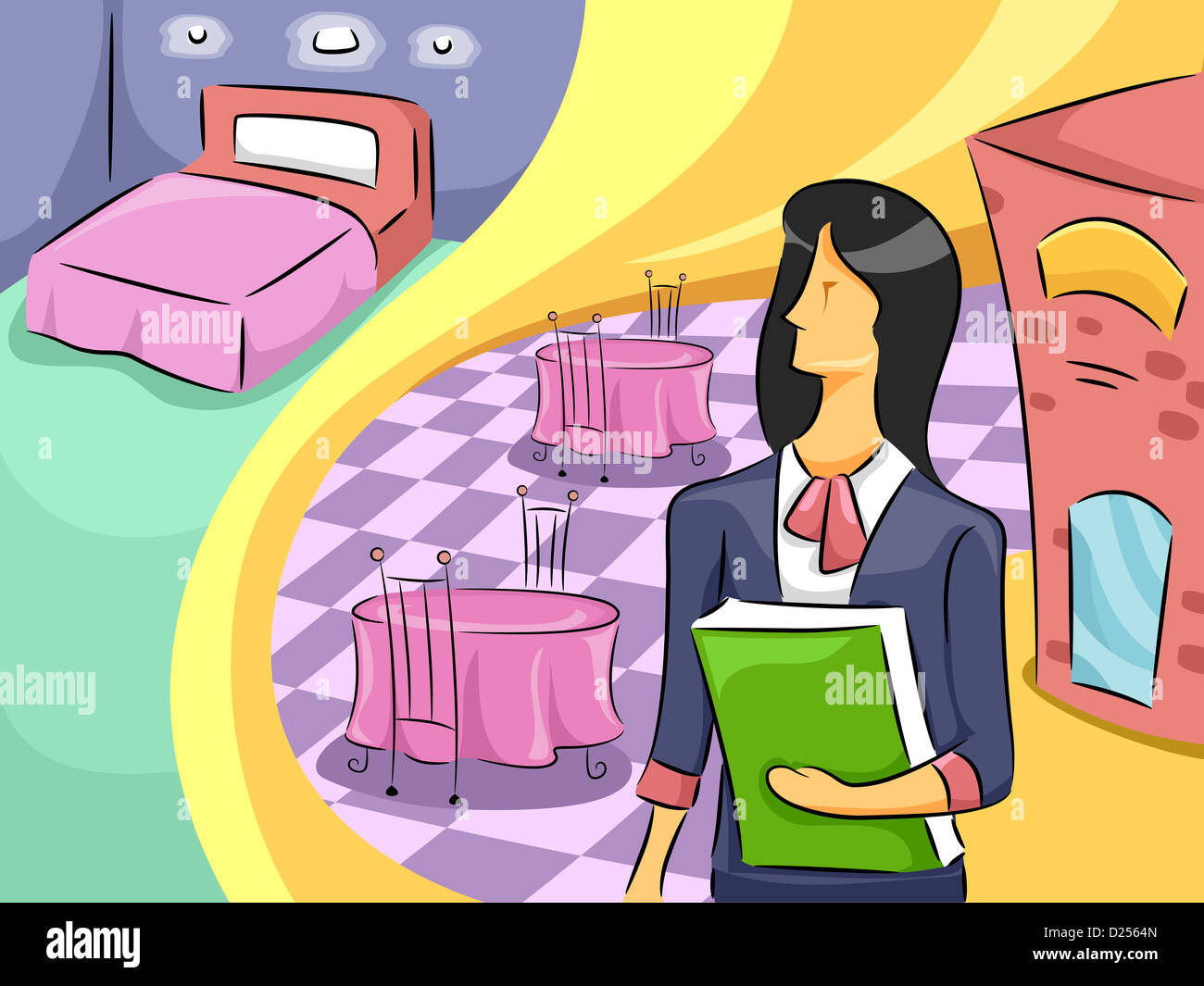 Cartoon Illustration of a Woman Manager of a Hotel and Restaurant Stock ...