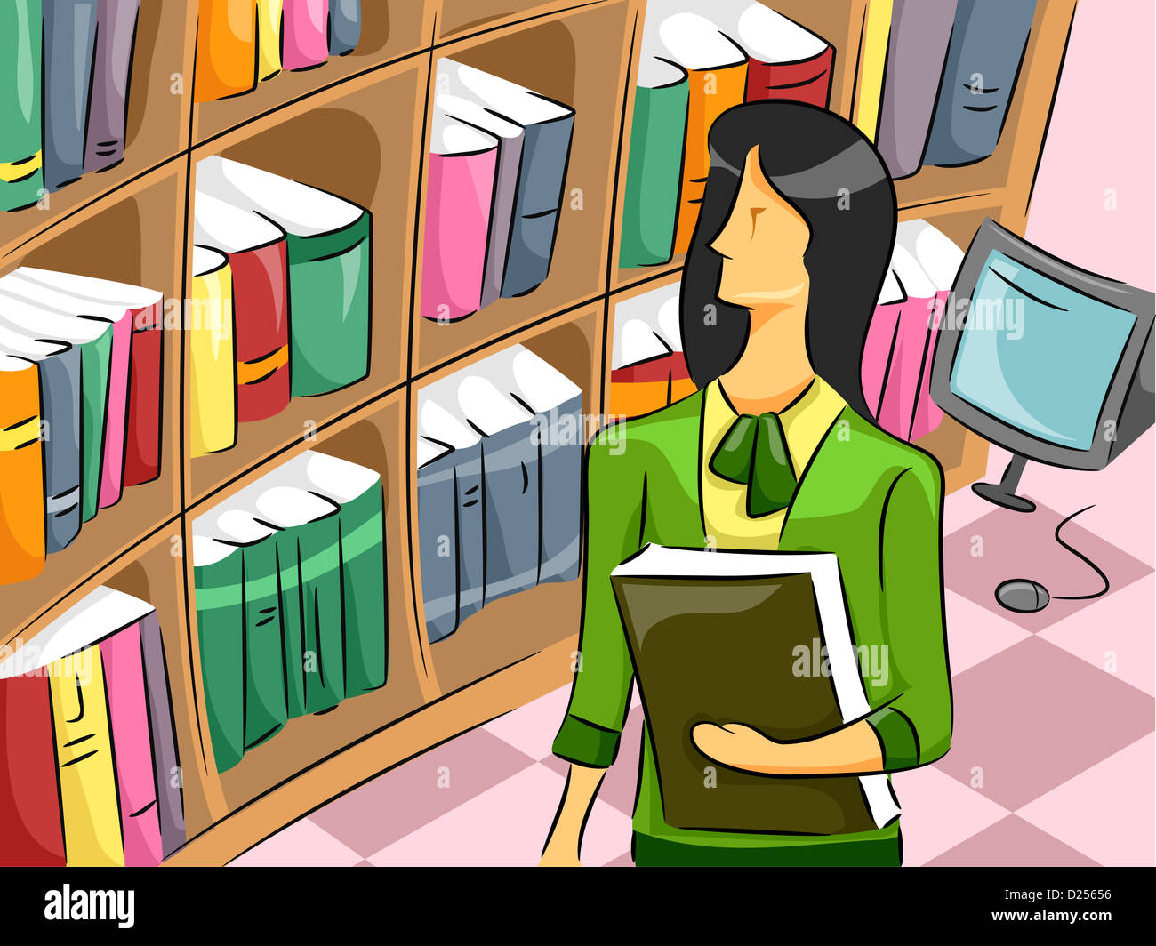 Cartoon Illustration of a Librarian Woman Stock Photo - Alamy