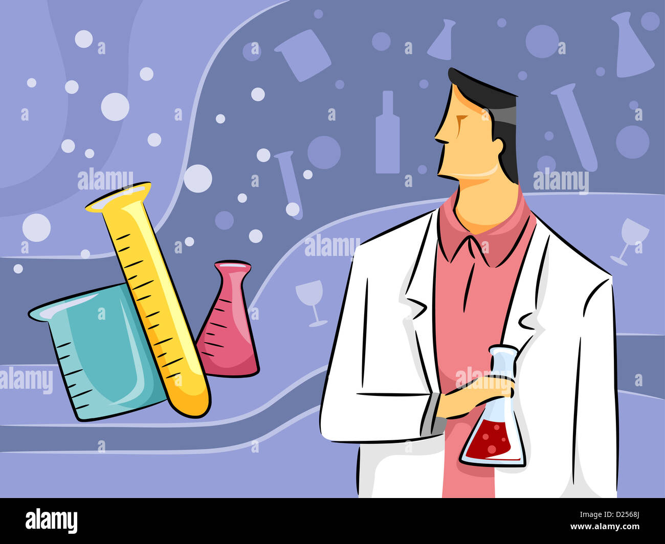 Illustration of a Male Chemist Conducting Research by Experimenting ...