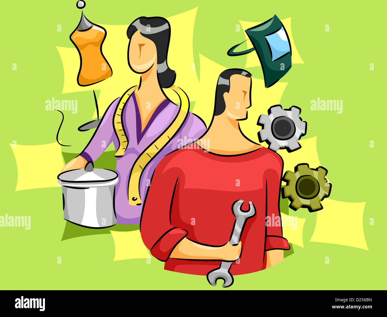 Illustration of a Man and a Woman Demonstrating Different Skills Stock ...