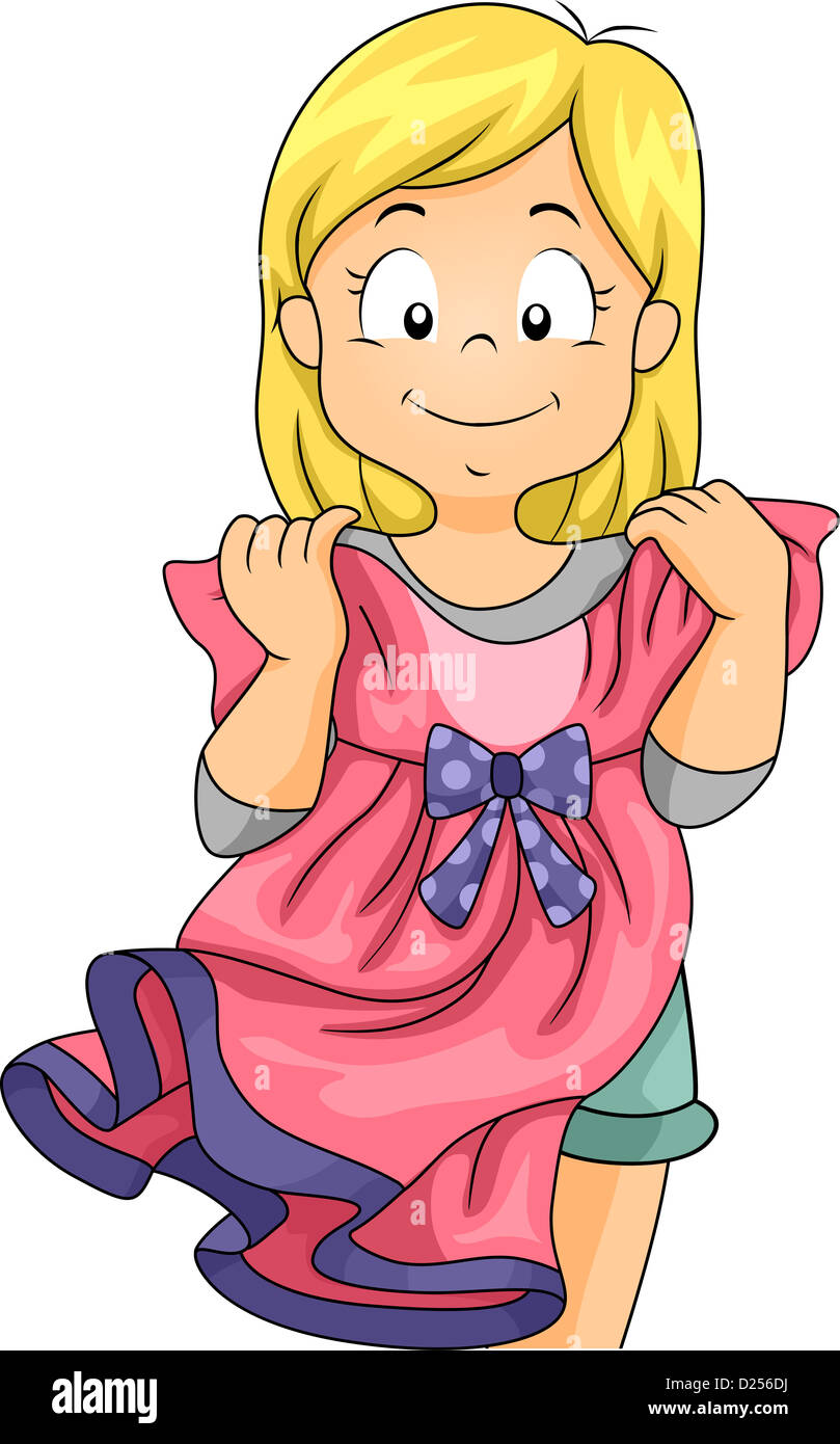 Illustration of a Girl Trying to See if the Dress She's Holding Fits ...