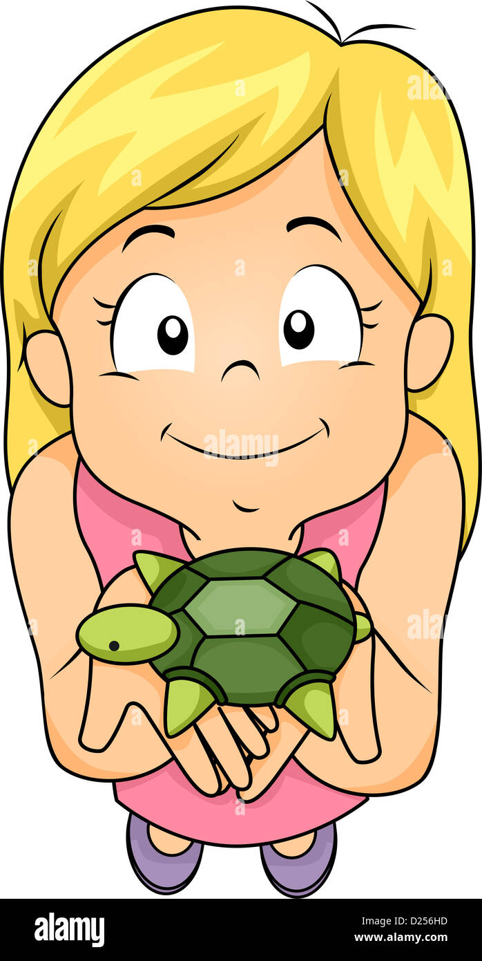 Illustration of a Girl Showing Her Turtle Stock Photo - Alamy