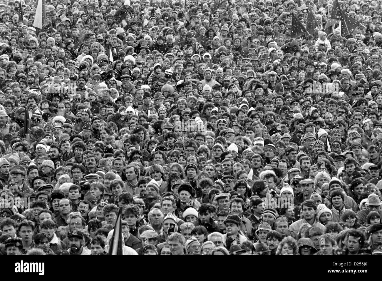 November 1989 Velvet Revolution. A segment of the 500,000 crowd waiting ...