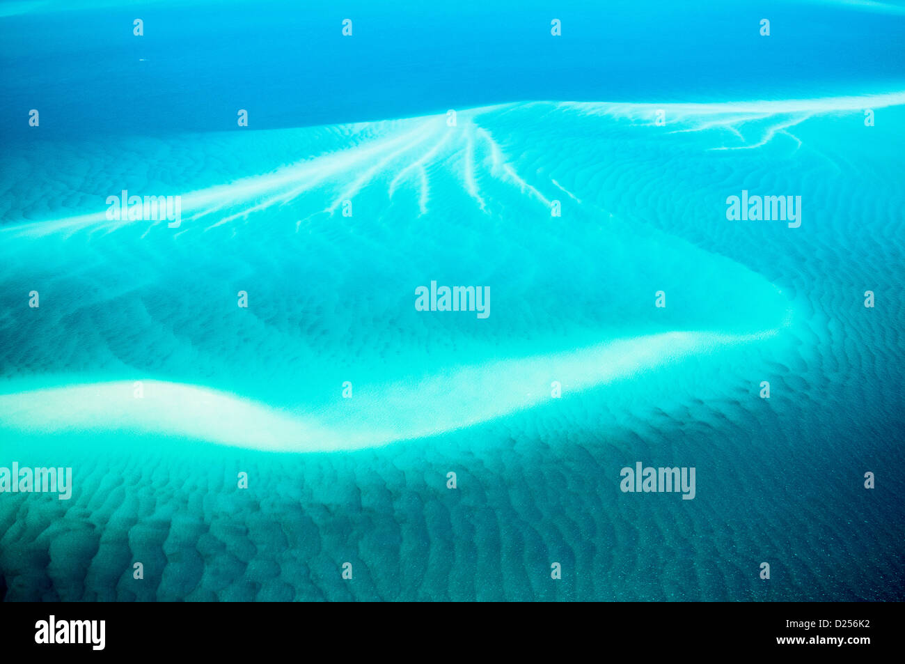 Aerial view of sandbars off the coast of Fraser Island, Queensland ...