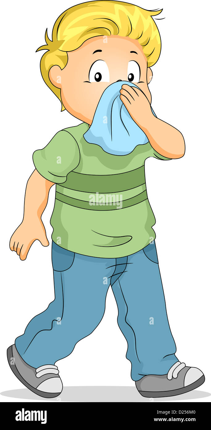 Illustration of a Boy Covering His Nose with a Handkerchief Stock Photo ...