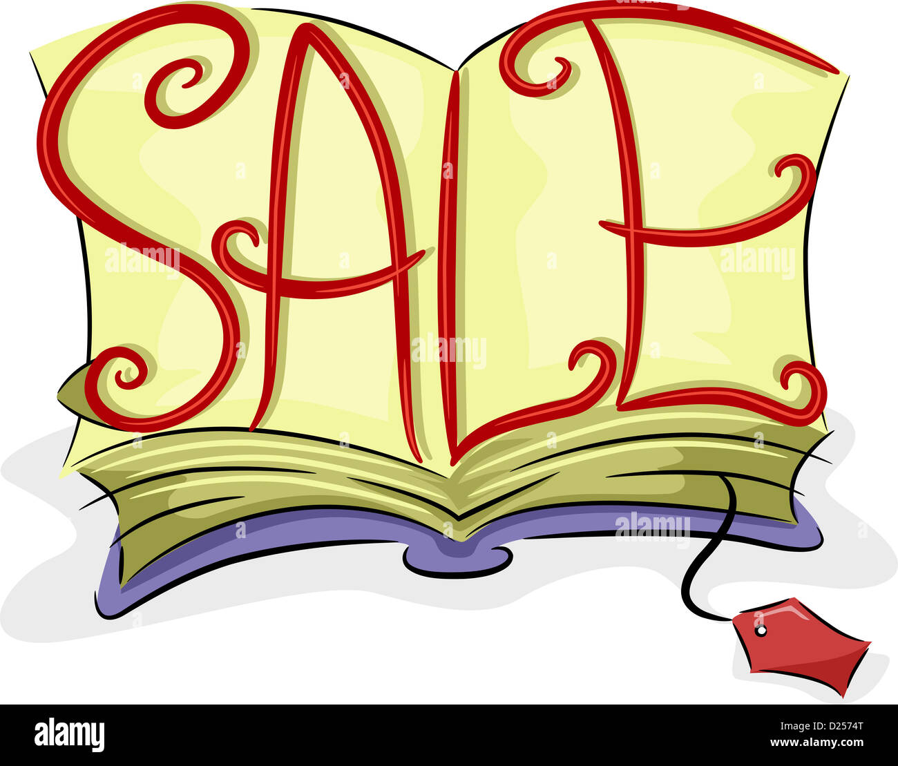 Illustration of an Open Book with the Word Sale Written Over it Stock ...