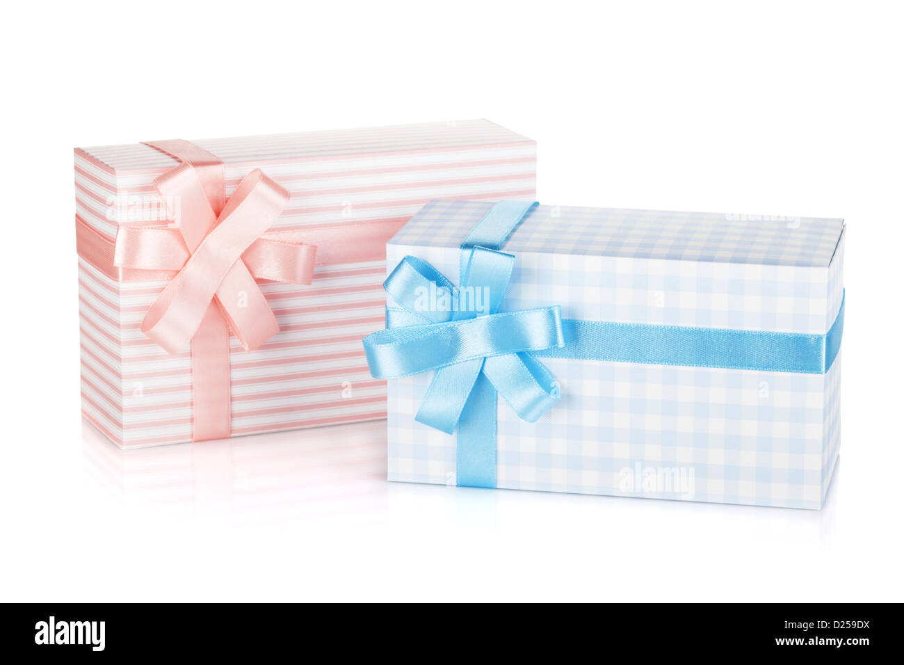 Two gift boxes with ribbon and bow. Isolated on white background Stock ...