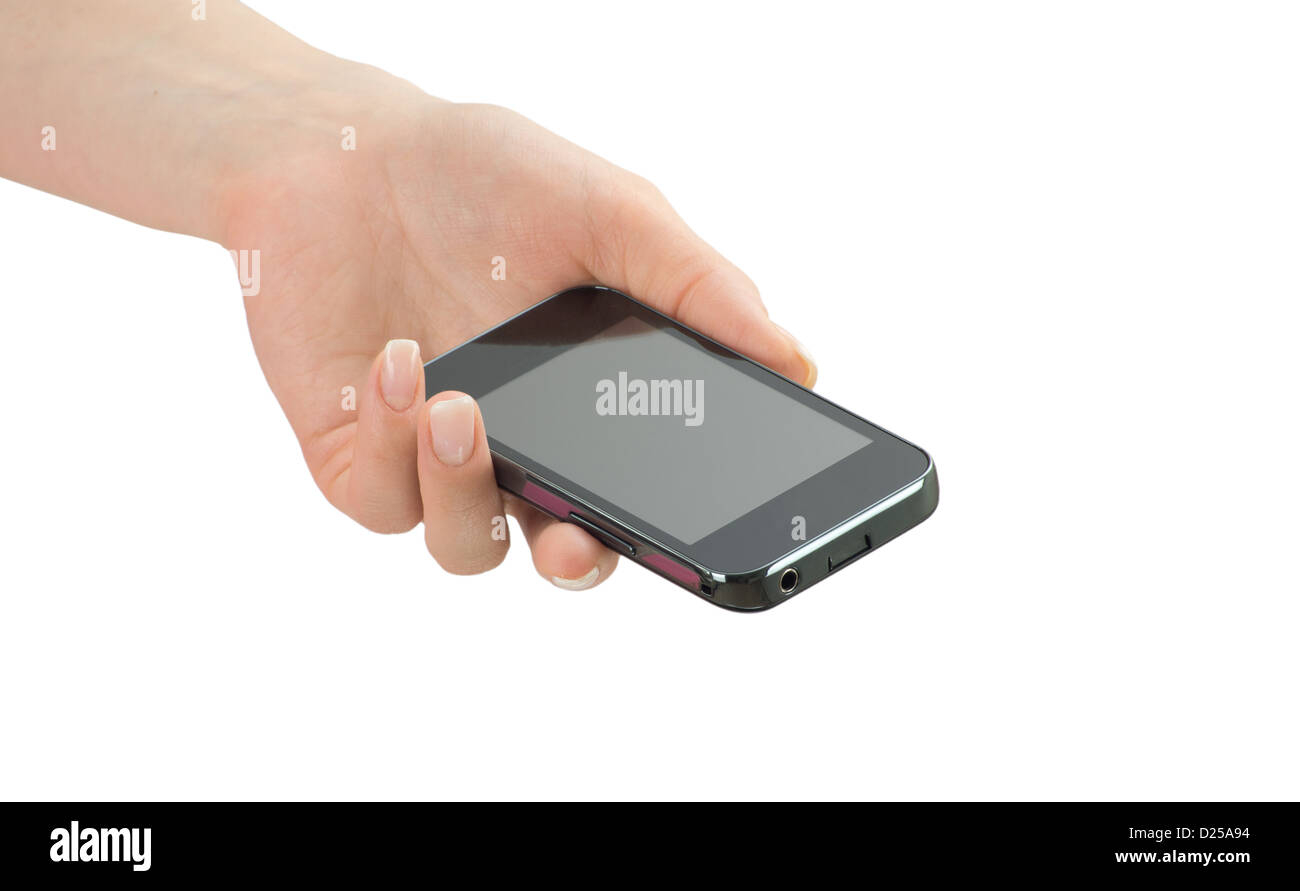 Hand holding mobile smart phone with blank screen Stock Photo - Alamy