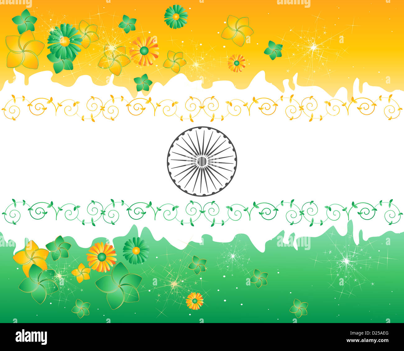an illustration of a stylized Indian flag with floral decorations and ...