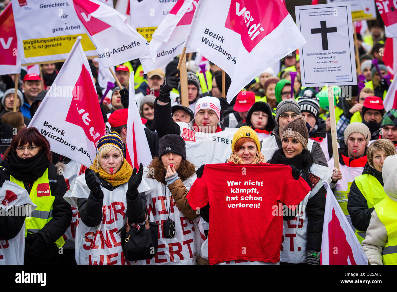 Employees of Eon protest in front of an Eon work plant in Bayreuth ...