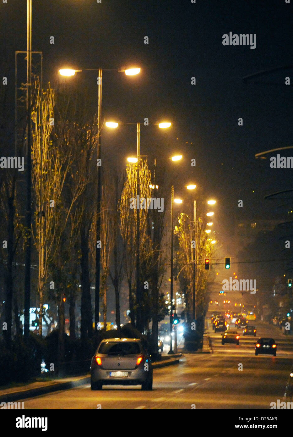Smog hangs in the air on the streets of Athens, Greece, 12 January 2013 ...