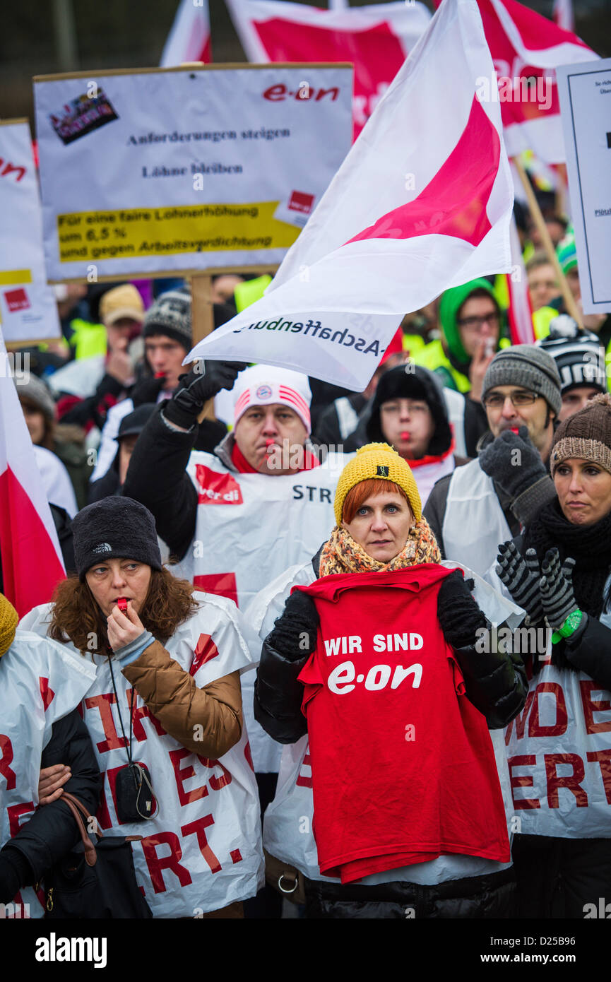 Employees of Eon protest in front of an Eon work plant in Bayreuth ...