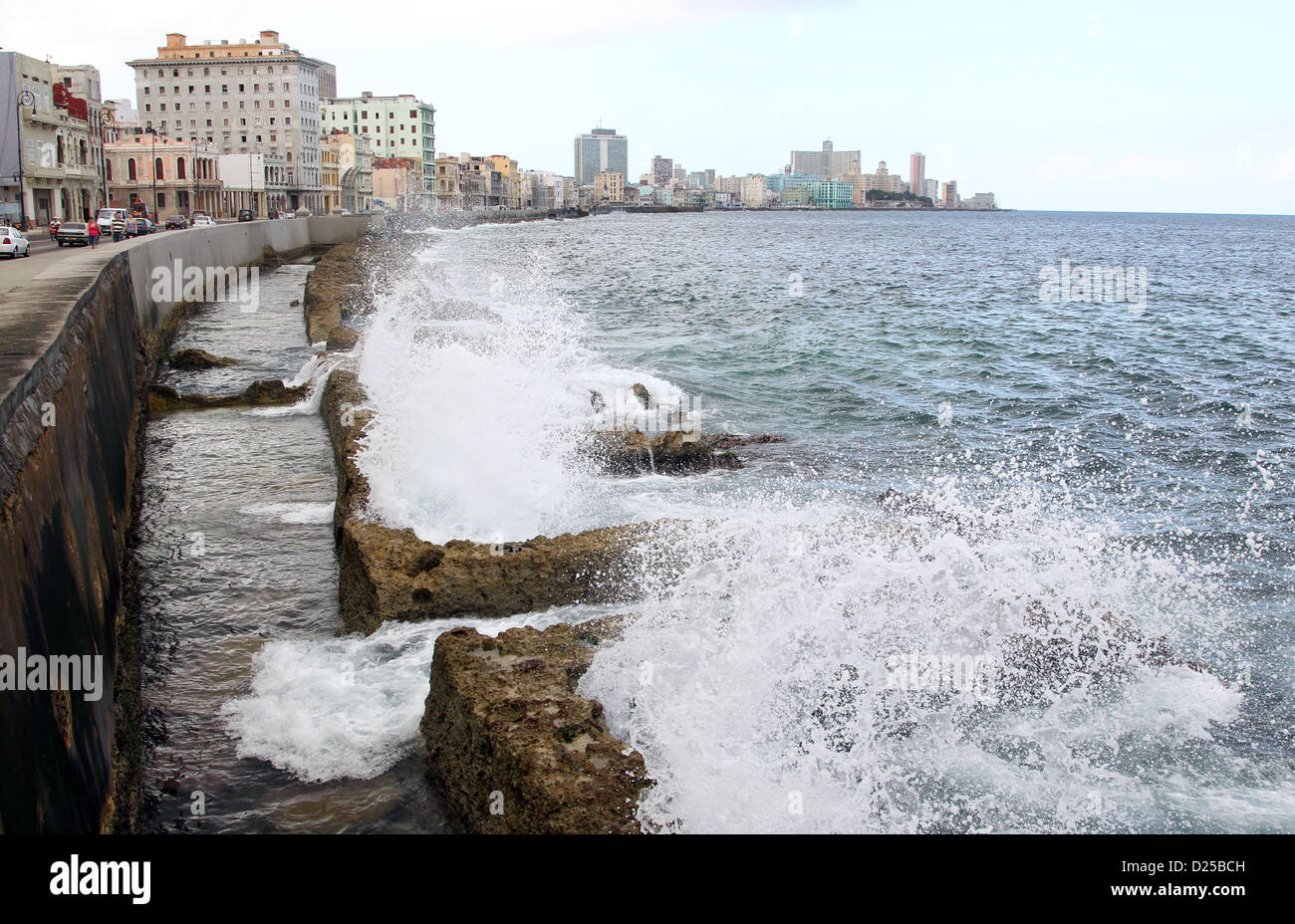 Sea water splashes against the seawall of Malecon in Havana, Cuba, 23 ...