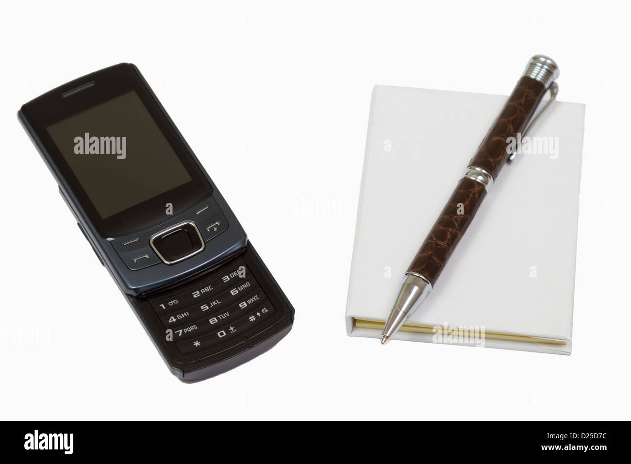 Book, Pen, mobile phone isolated on white background Stock Photo - Alamy