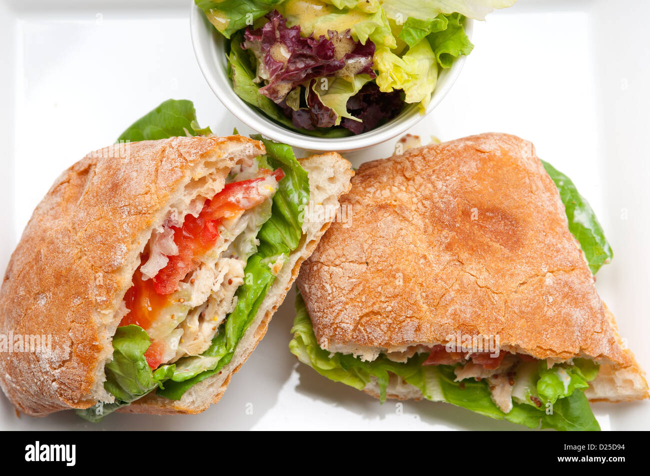 italian ciabatta panini sandwich with chicken and tomato Stock Photo ...