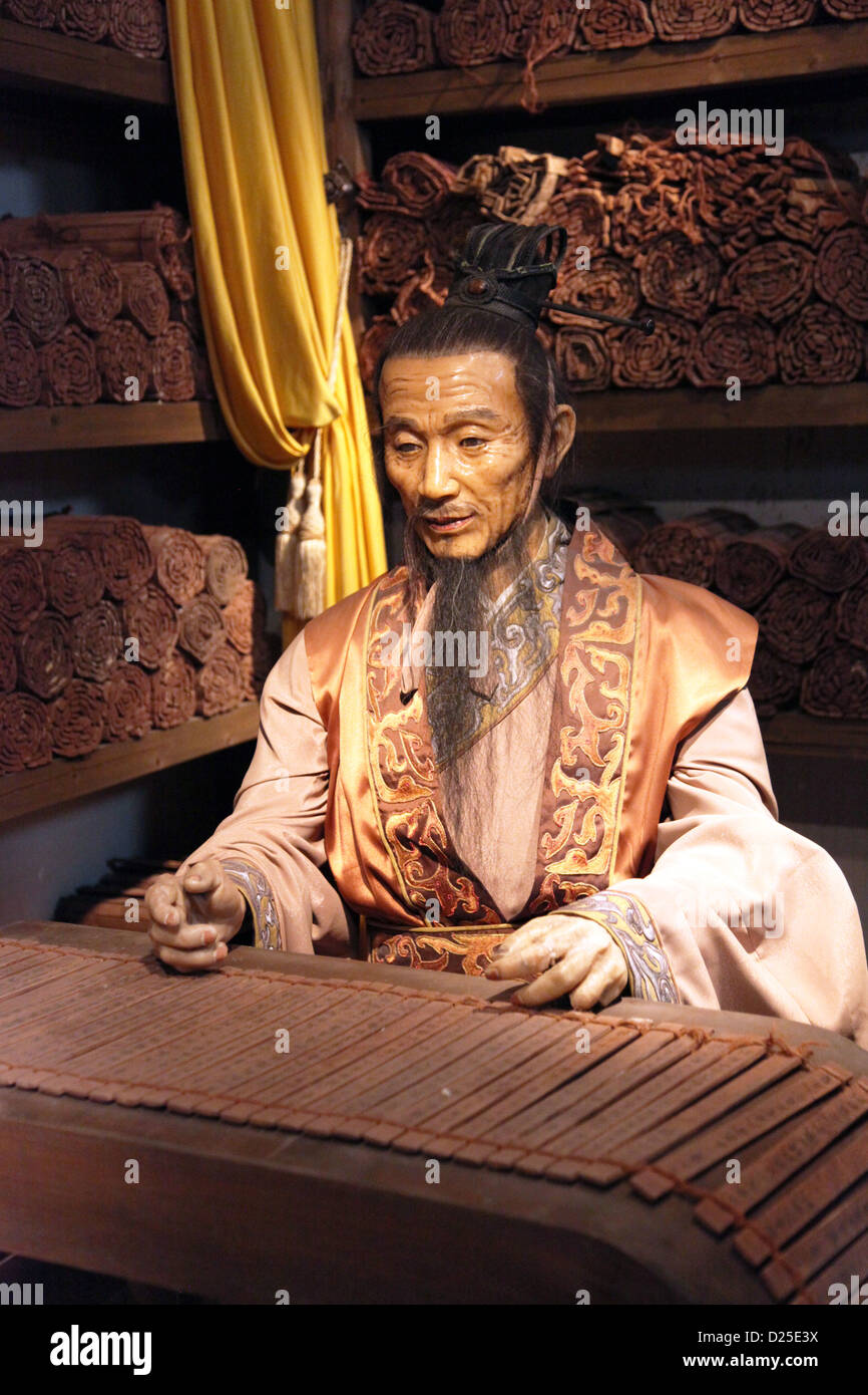 It's a photo of a Close up of a wax model at the museum of history ...