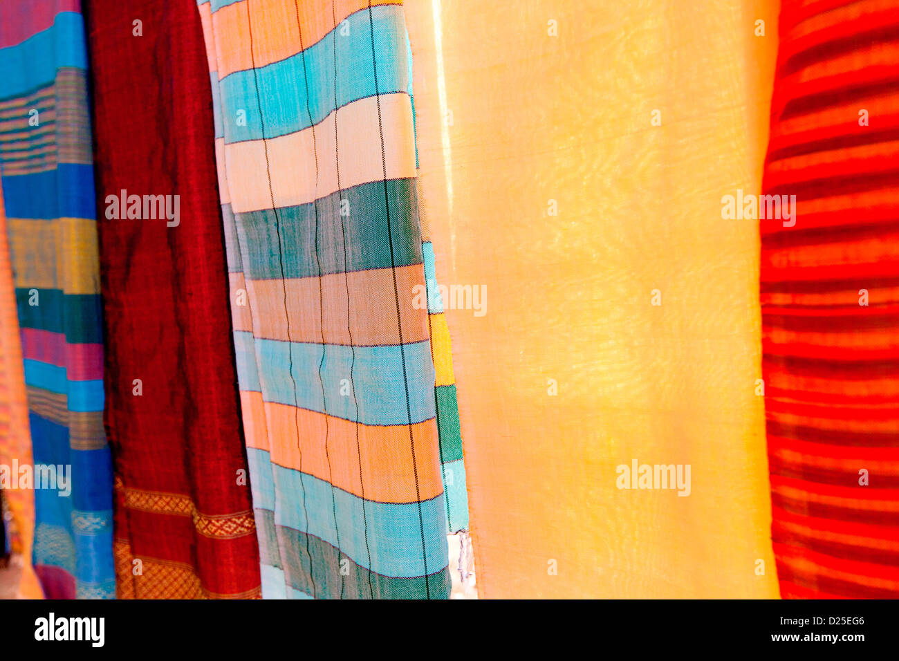 A colourful display of traditional scarves/ shammas woven at the ...