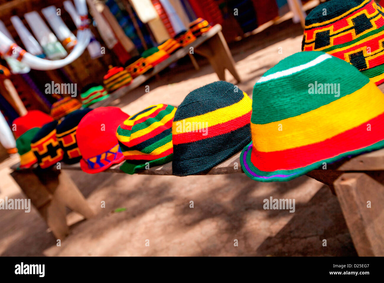 A colourful display of traditional hats woven at the village of Chencha ...