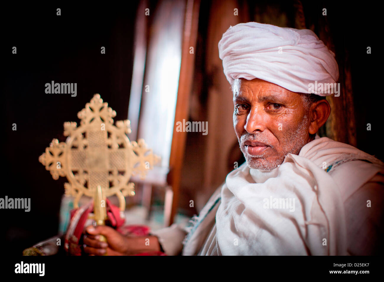 Portrait of an Orthodox Christian priest at the rock-hewn church of Bet ...