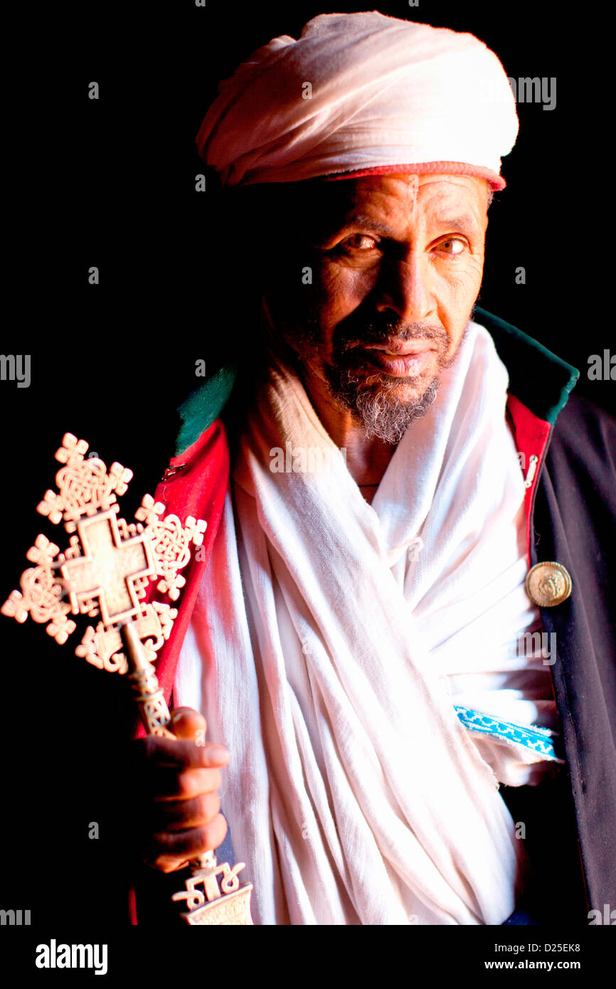 Portrait of an Orthodox Christian priest at the rock-hewn church of Bet ...