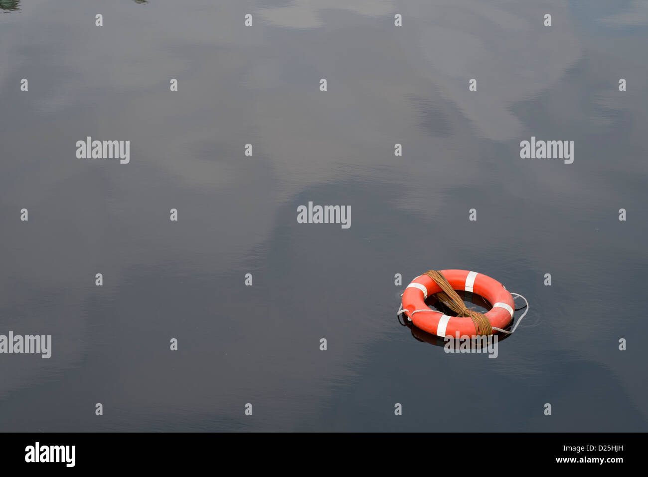 Flotation ring floating in Lee River Cork city Republic of Ireland ...