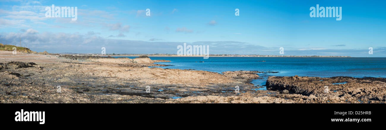 Panorama looking northwards along the rocky foreshore of Portrane Beach ...