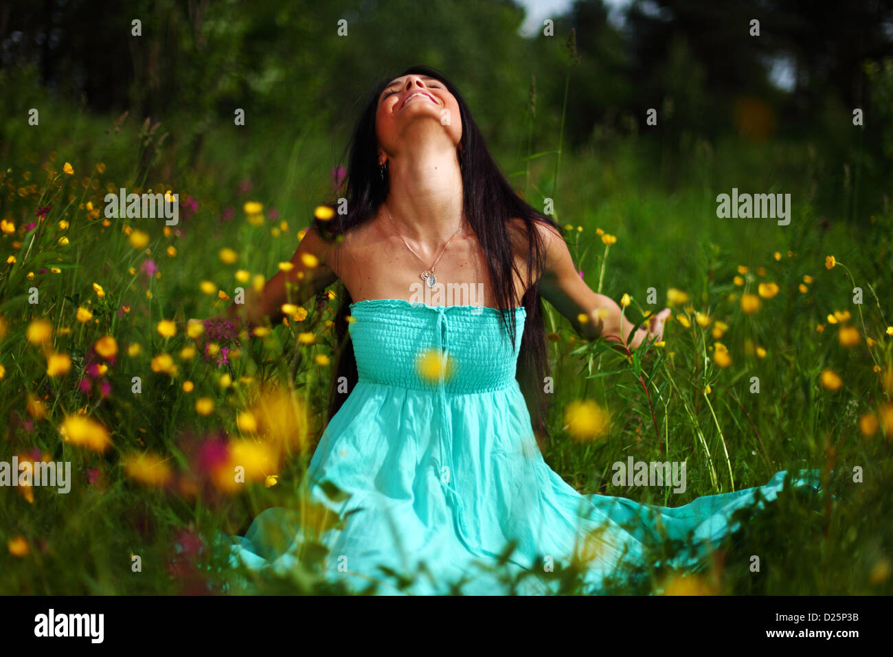 nature love woman on flower field Stock Photo - Alamy