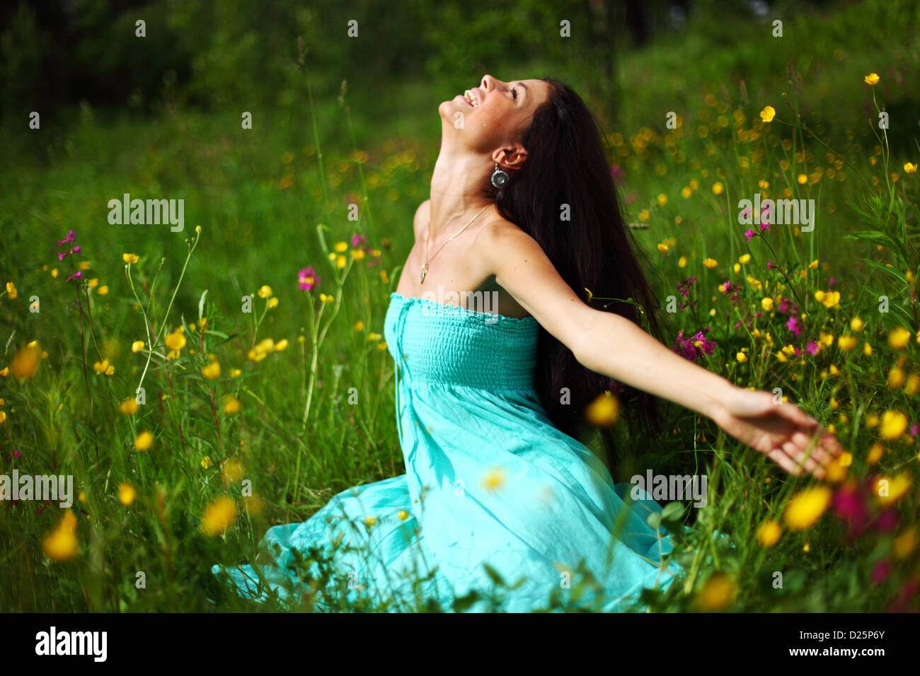 nature love woman on flower field Stock Photo - Alamy