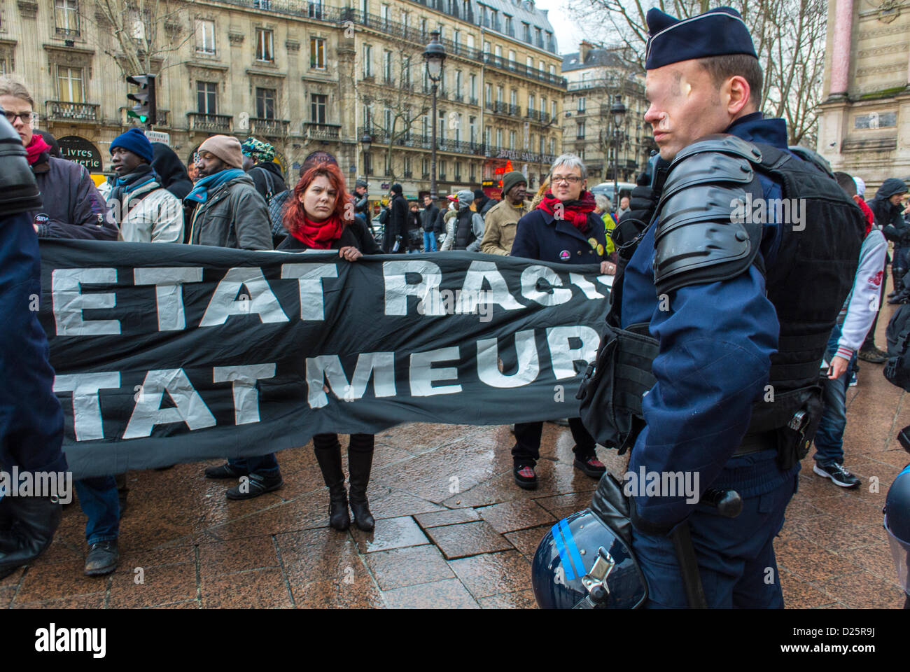 Paris, France. French Police with Demonstrators at Migrants Without ...