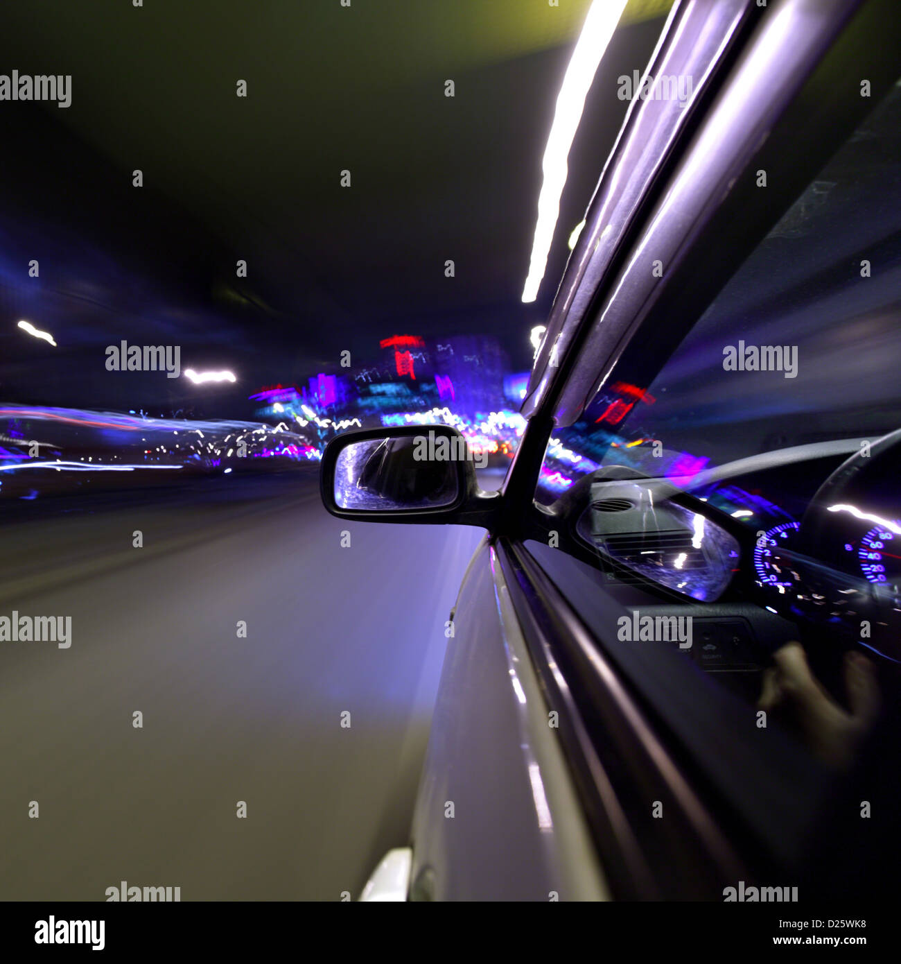 car fast drive on highway in night Stock Photo - Alamy