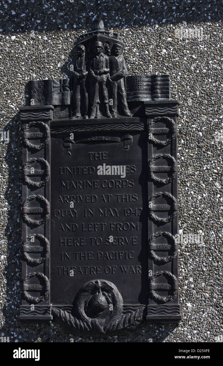 A plaque marks the arrival and departure of the United State Marine ...