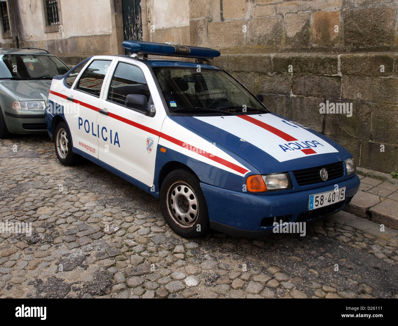 The Volkswagen police car, used by the Policia Porto in Porto, Portugal ...