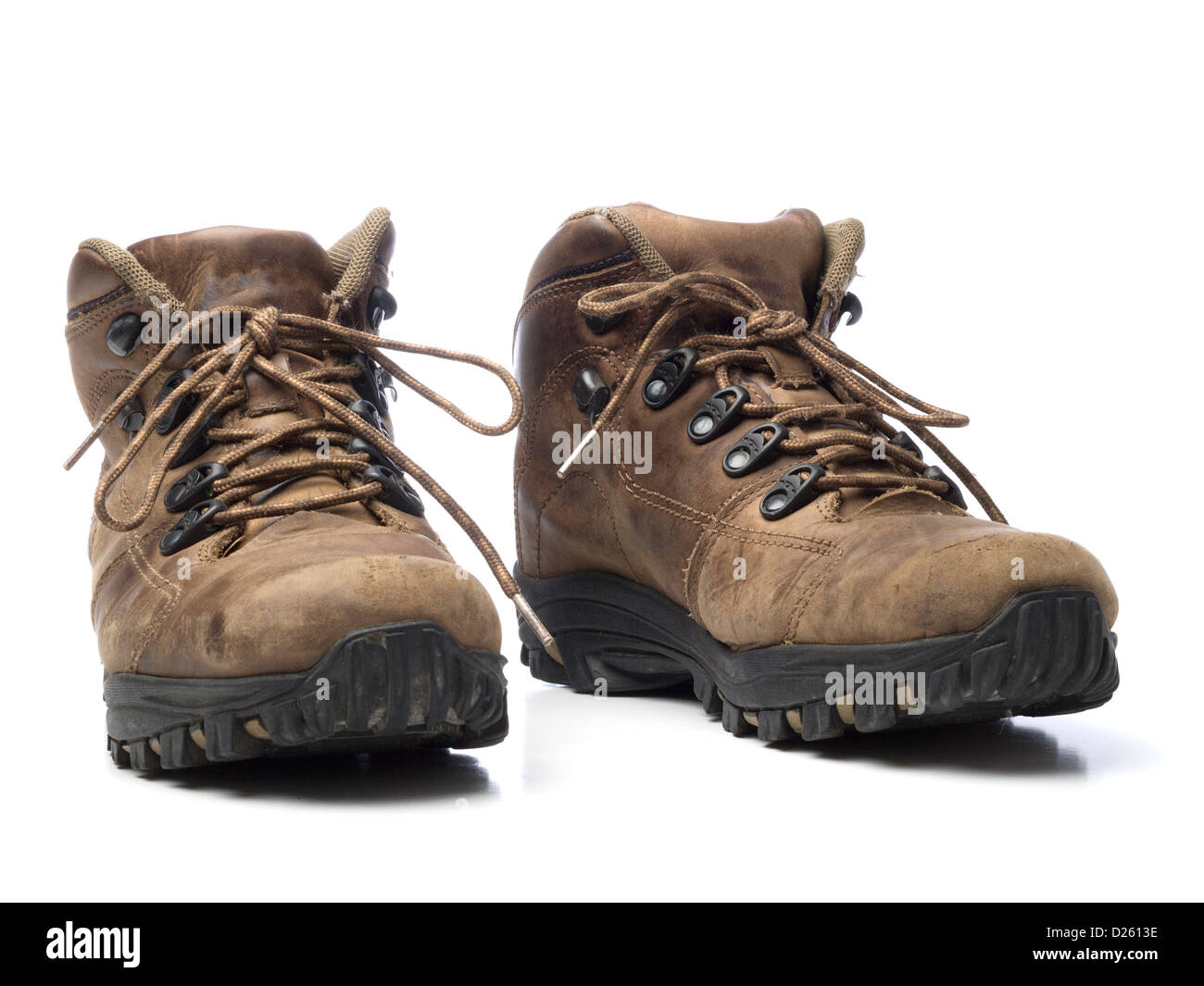 One pair of brown walking boots isolated on white background Stock ...