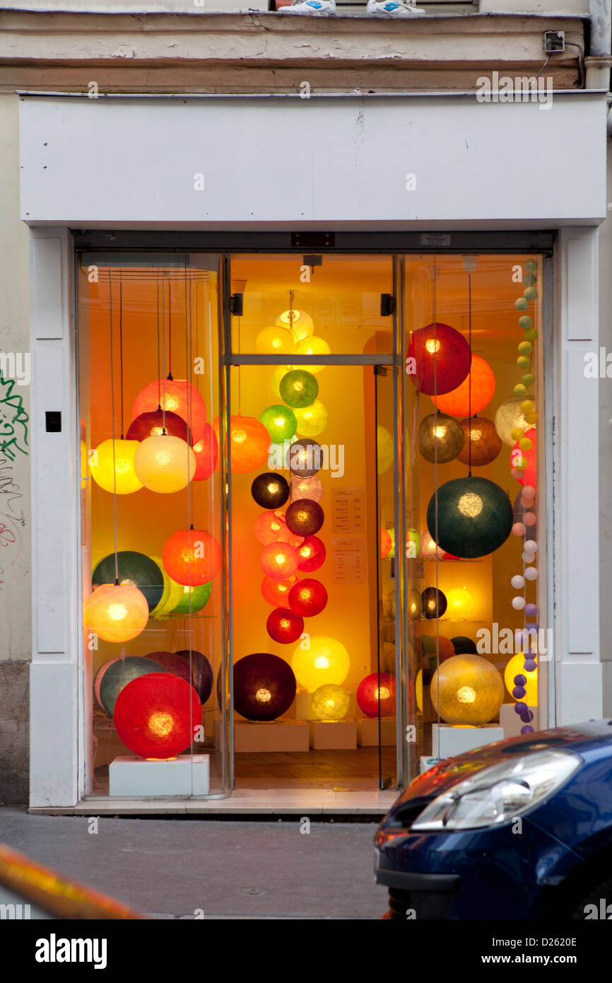 Designer's lamp gallery store in Montmatre area, Paris, France Stock ...