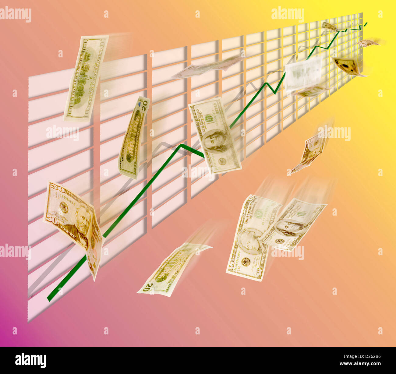 Graph showing increase, flying mone Stock Photo - Alamy