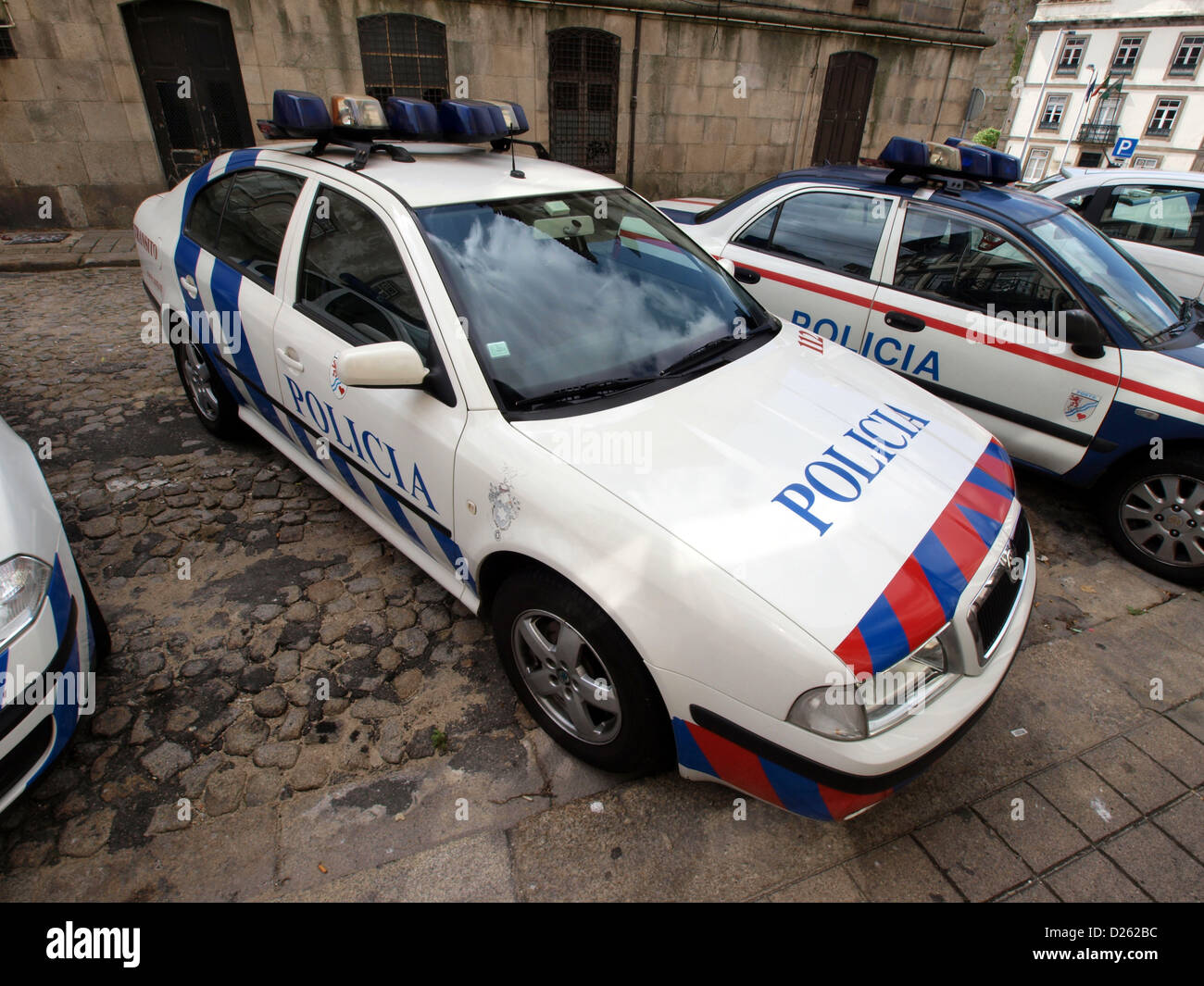 A Skoda police car, used by the police force in Porto, Portugal, is ...