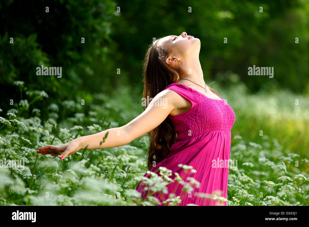 woman outdoor feel natural freedom Stock Photo - Alamy
