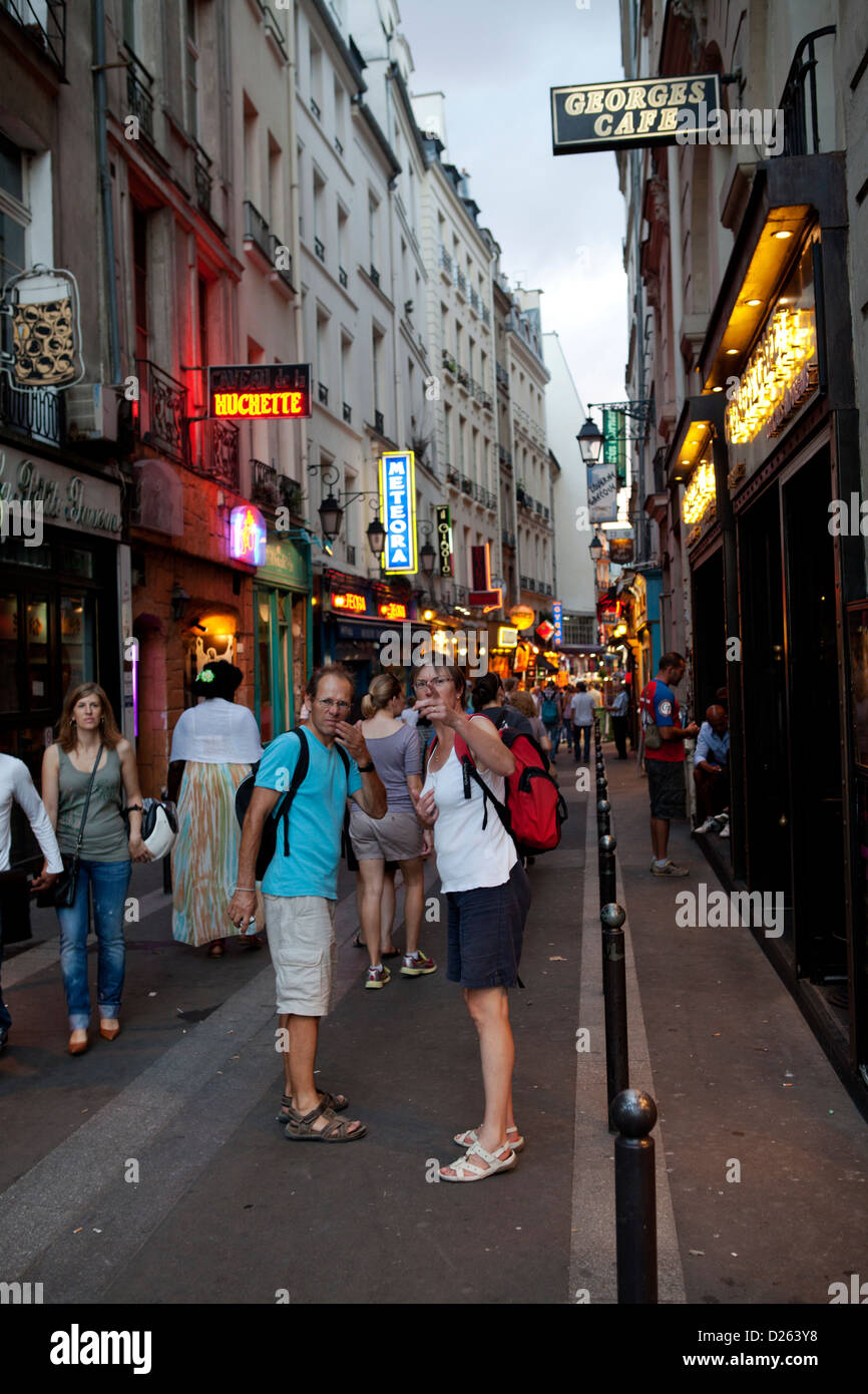 Latin district ( Quartier Latin ) Paris. Tourists walking by the ethnic ...