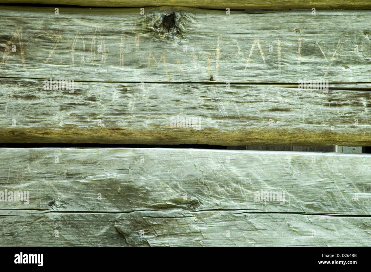 Graffiti on Historic Log Structure Stock Photo - Alamy