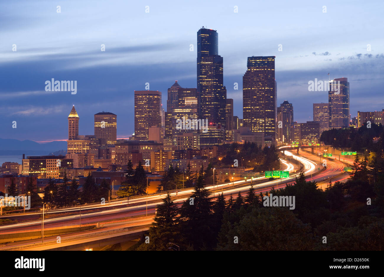 ROUTE 5 INTERSTATE HIGHWAY DOWNTOWN SKYLINE SEATTLE WASHINGTON STATE ...