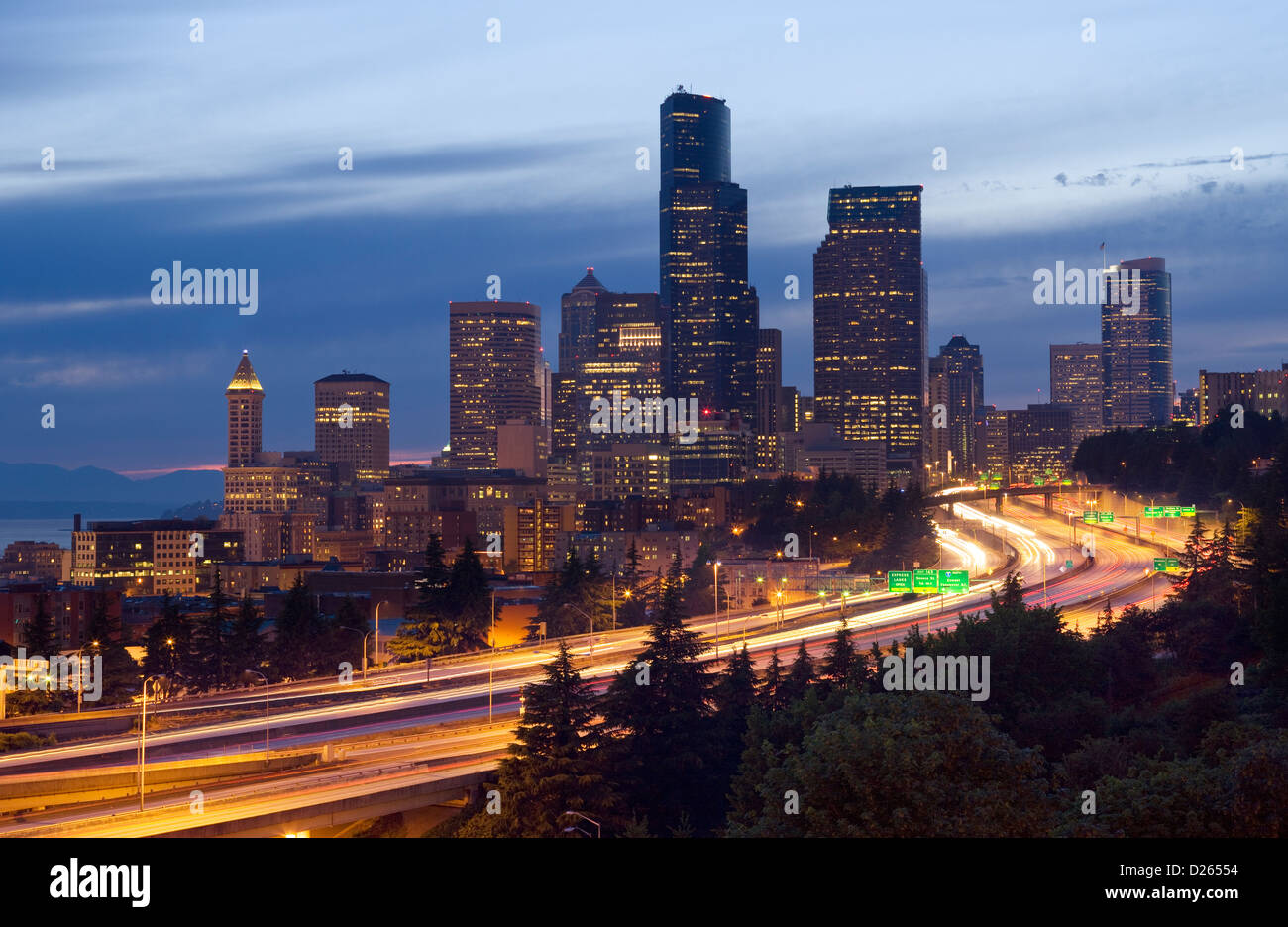 ROUTE 5 INTERSTATE HIGHWAY DOWNTOWN SKYLINE SEATTLE WASHINGTON STATE ...