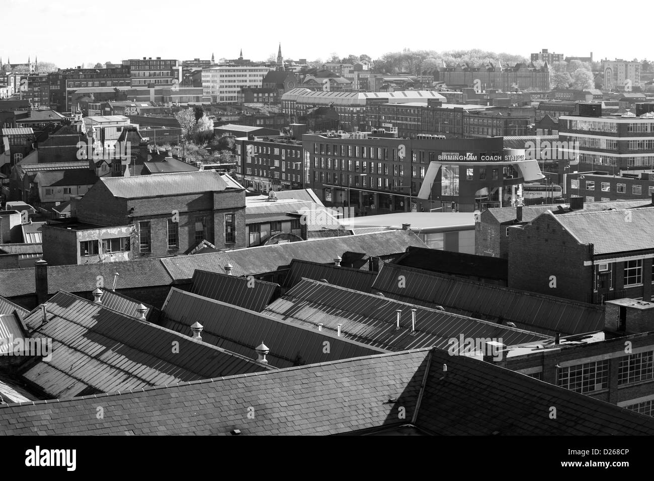 Southside rooftops Birmingham city centre black and white UK Stock ...