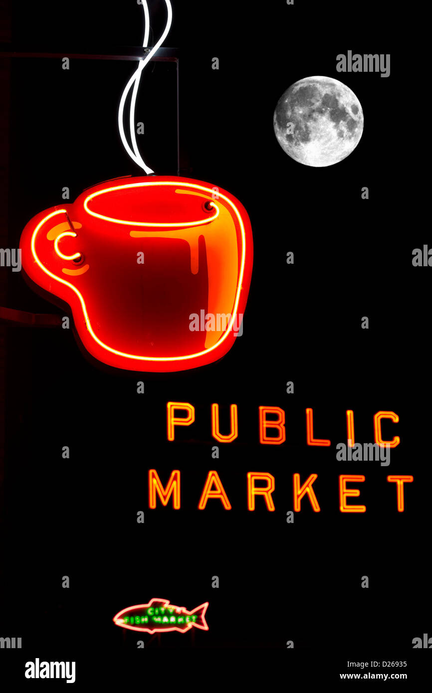 POST ALLEY COFFEE SHOP CUP PIKE PLACE PUBLIC MARKET NEON SIGNS ...
