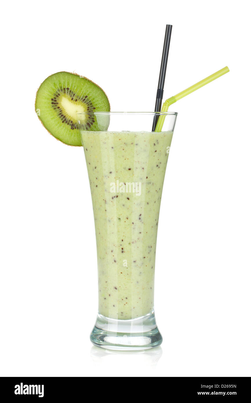 Kiwi milk smoothie. Isolated on white background Stock Photo - Alamy