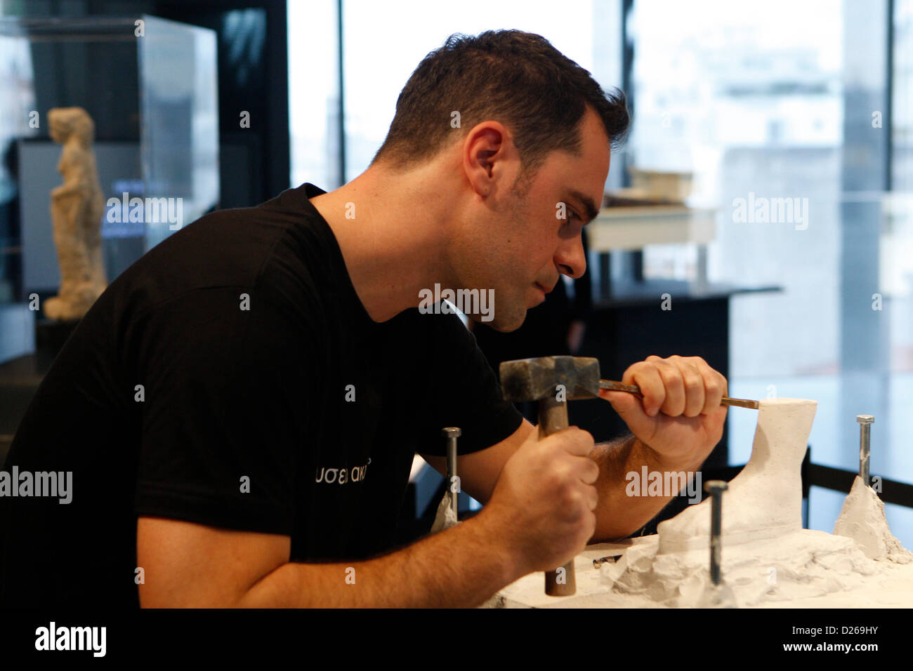 Jan. 15, 2013 - Athens, Greece - A sculpure carve an exact replica of ...
