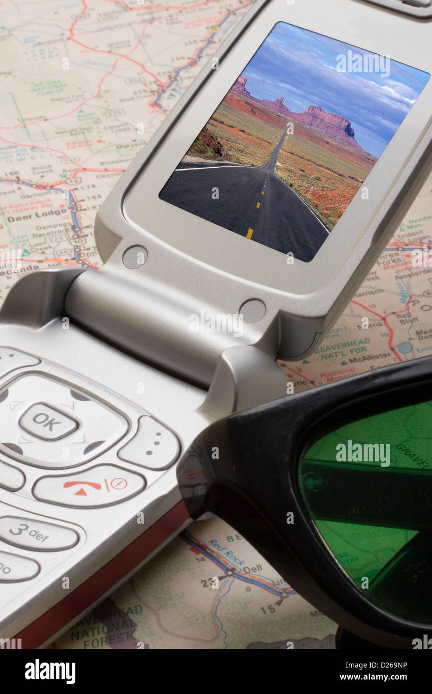 Mobile Phone and Road Map Stock Photo - Alamy