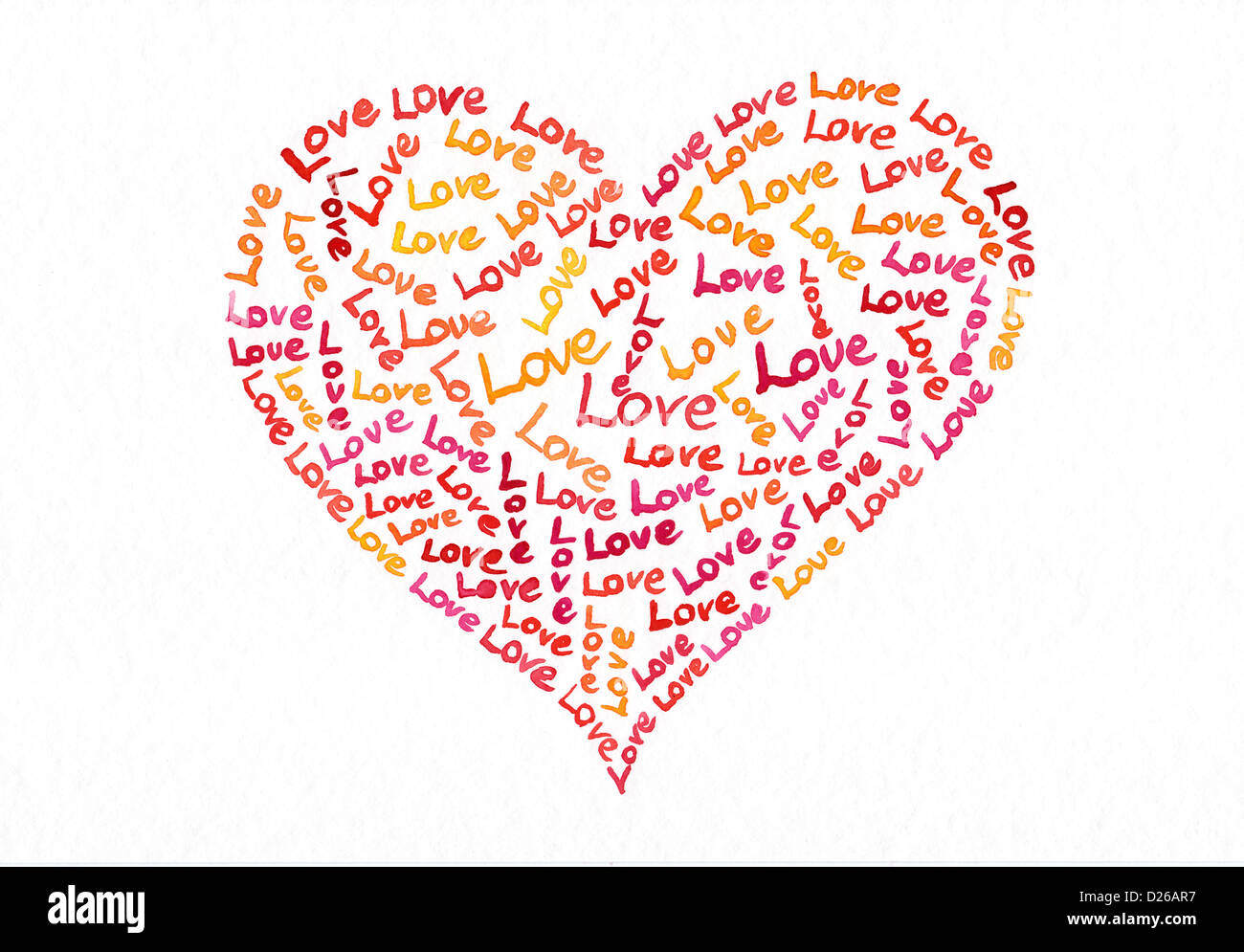 Love text in heart shape watercolor painting on white Stock Photo - Alamy