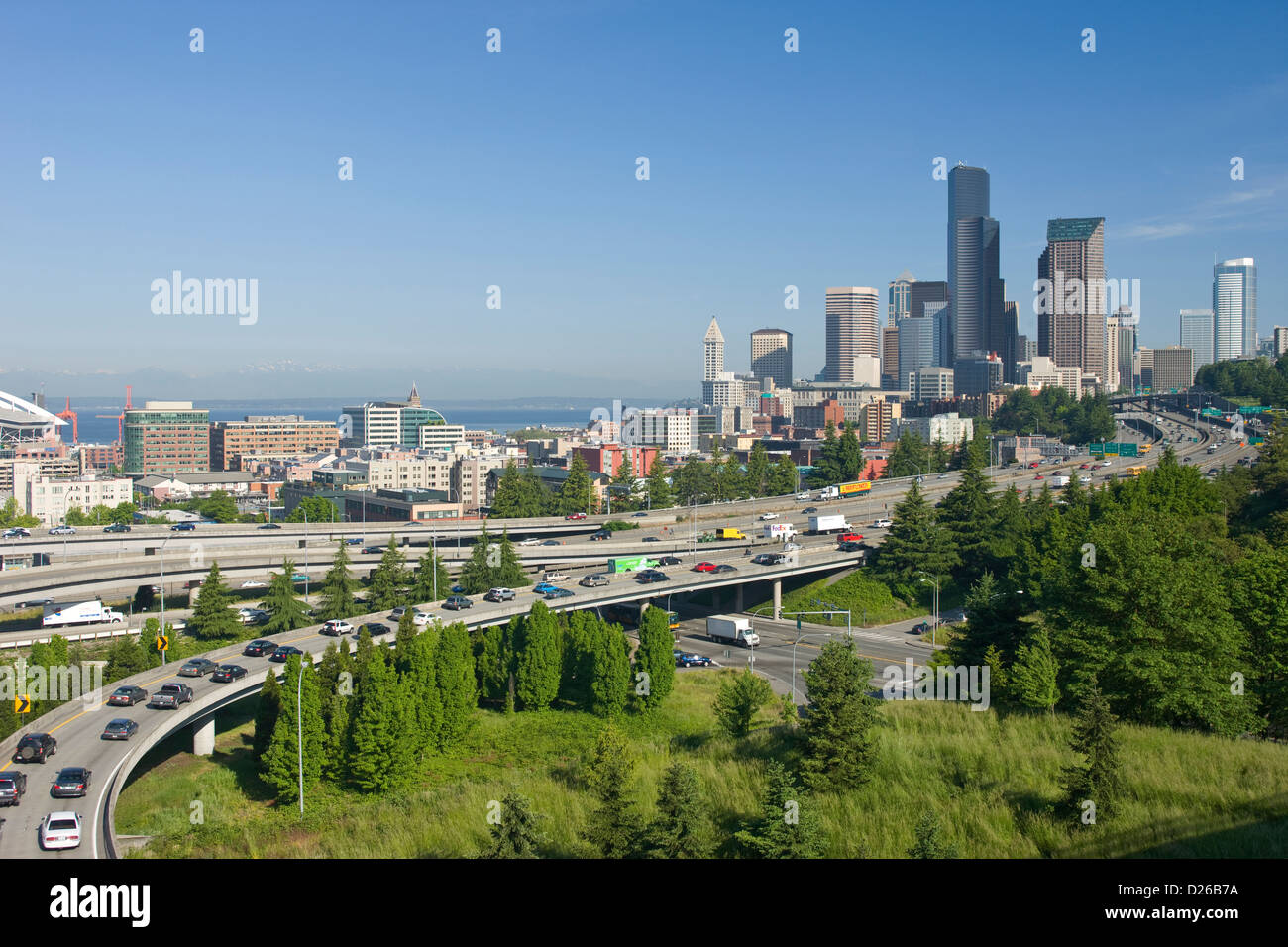 ROUTE 5 INTERSTATE HIGHWAY DOWNTOWN SKYLINE SEATTLE WASHINGTON STATE ...