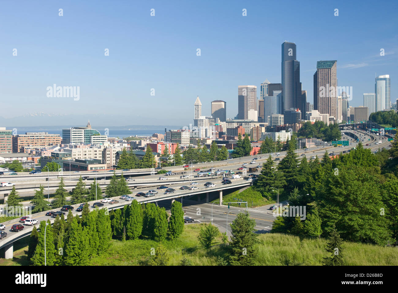 ROUTE 5 INTERSTATE HIGHWAY DOWNTOWN SKYLINE SEATTLE WASHINGTON STATE ...
