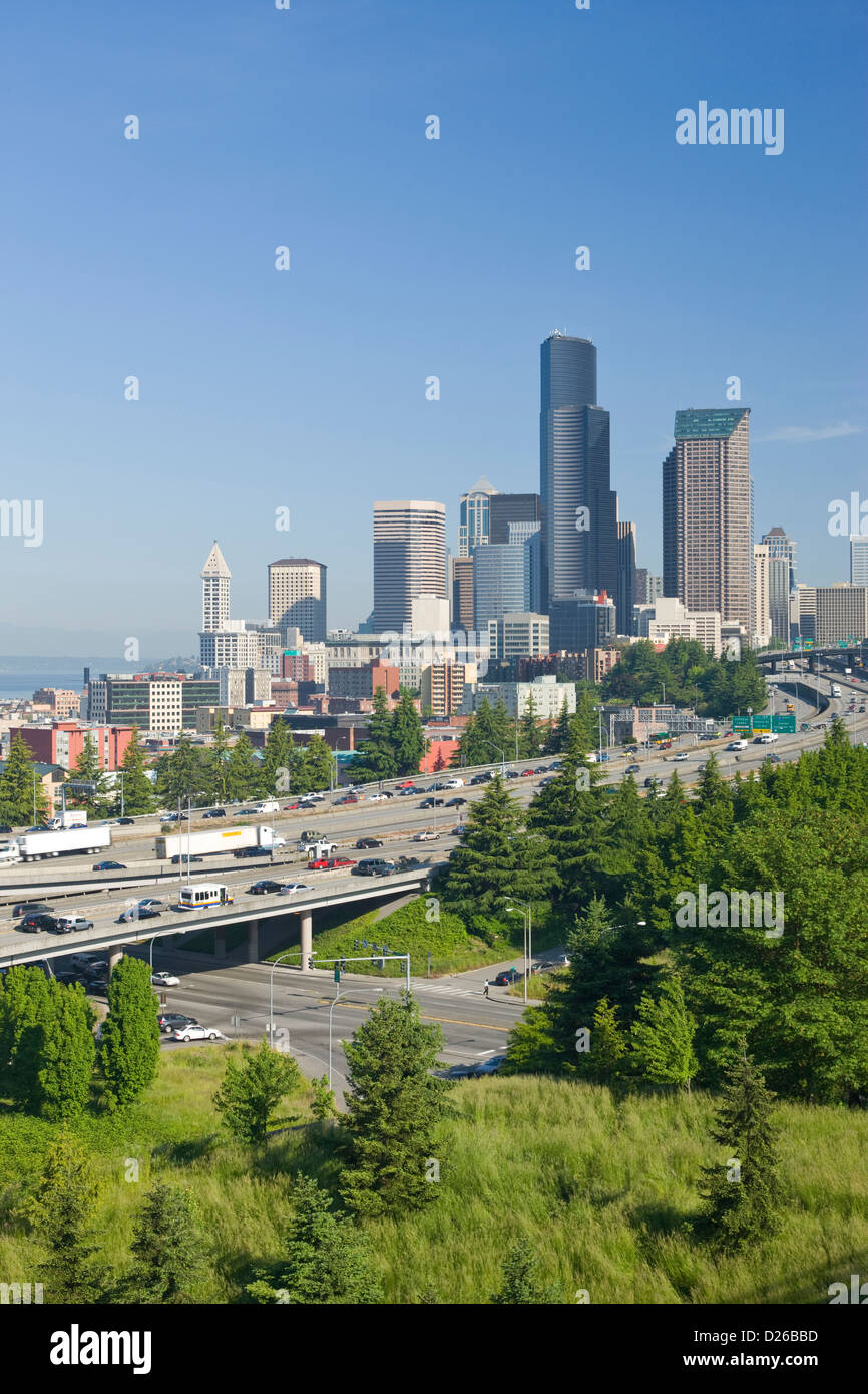 ROUTE 5 INTERSTATE HIGHWAY DOWNTOWN SKYLINE SEATTLE WASHINGTON STATE ...